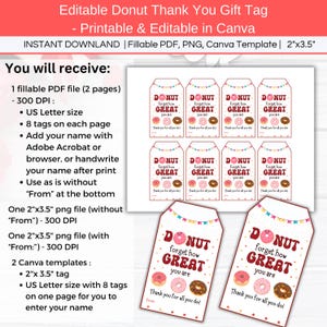 Donut Thank You Gift Tag Printable, Editable Donut Forget How Great You ...