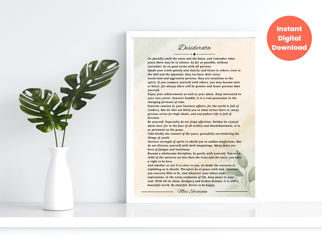 Desiderata by Max Ehrmann, Inspirational Poem Printable Wall Art ...