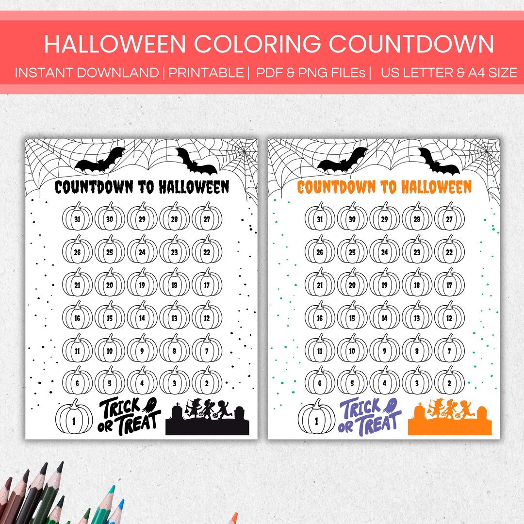 Halloween Countdown Coloring Printable Calendar, Halloween Advent ...