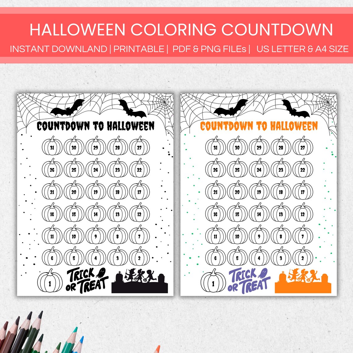 Halloween Countdown Coloring Printable Calendar, Halloween Advent ...