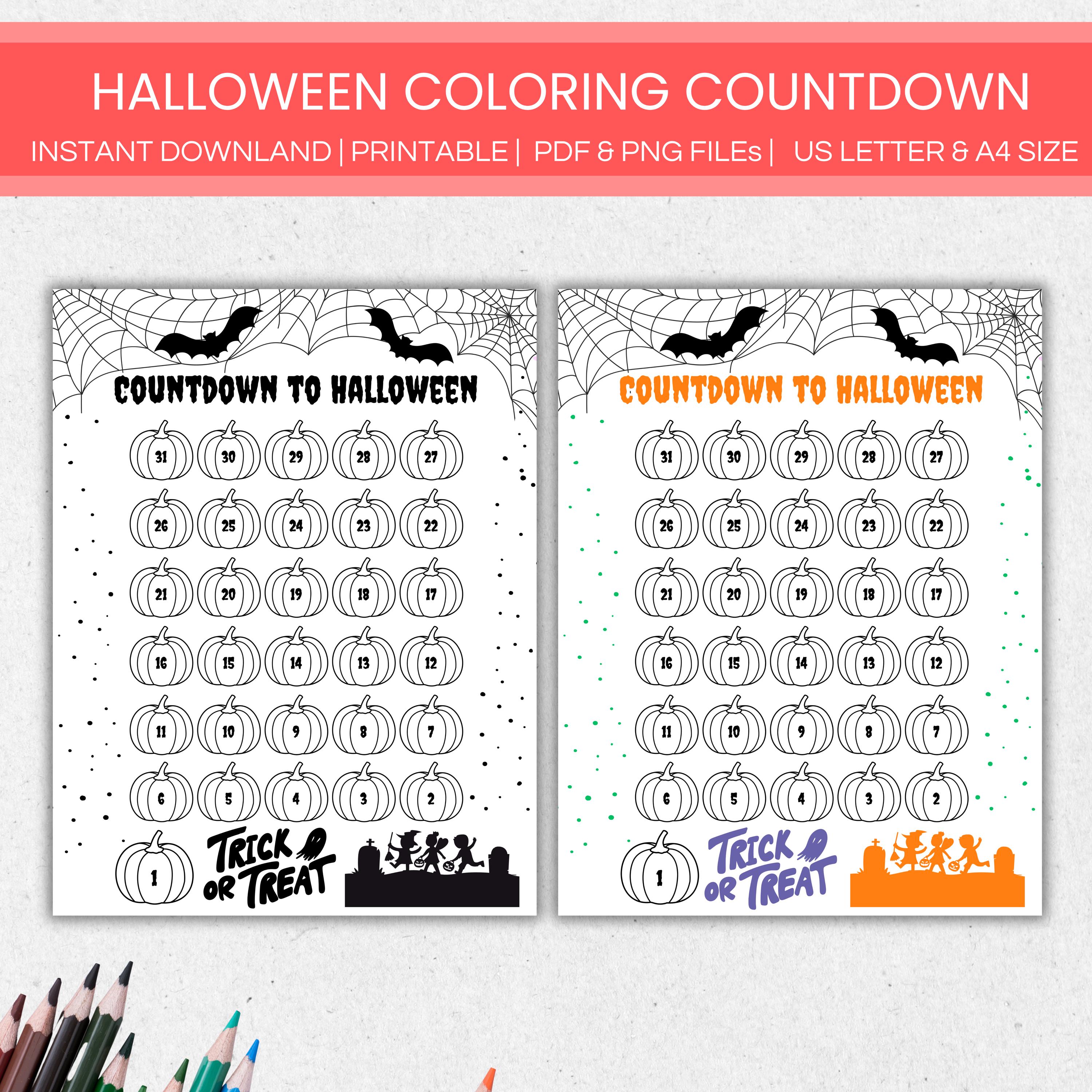 Halloween Countdown Coloring Printable Calendar, Halloween Advent ...