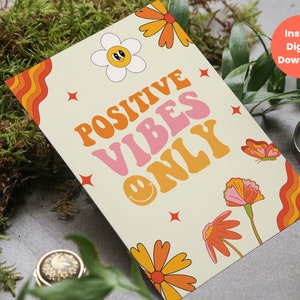 Positive Vibes Only Motivational Poster Colorful Wall Art, Printable ...