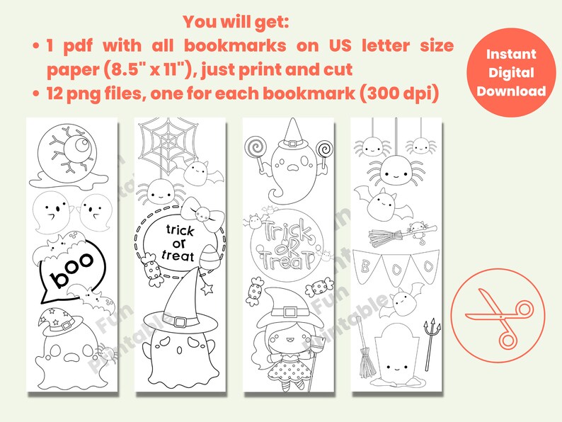 12 Printable Halloween Bookmarks for Kids to Color, Halloween Bookmarks ...