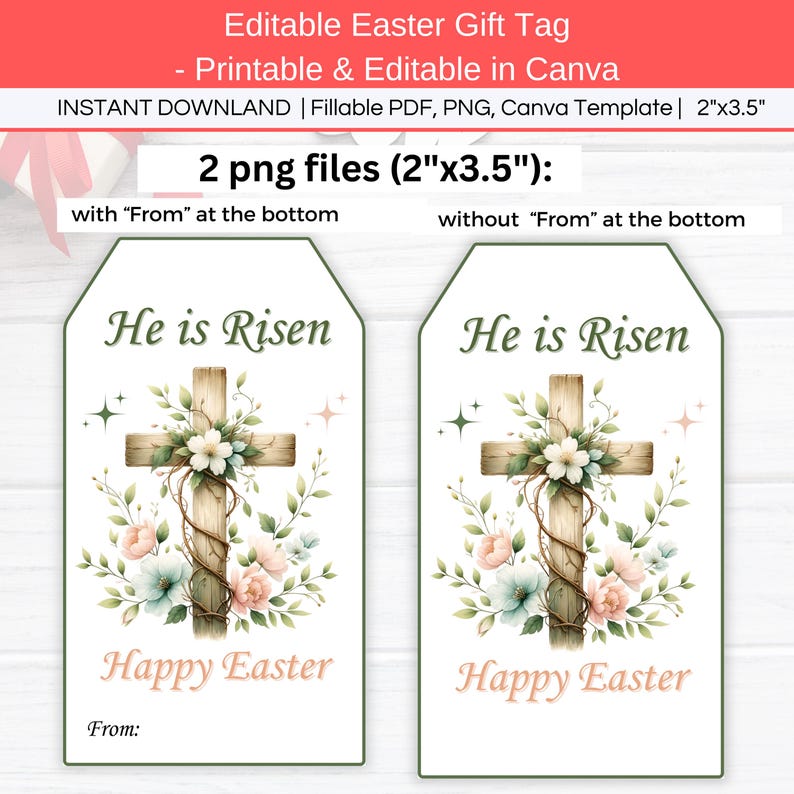 He is Risen Tag Editable, Printable Easter Gift Tag, Religious ...