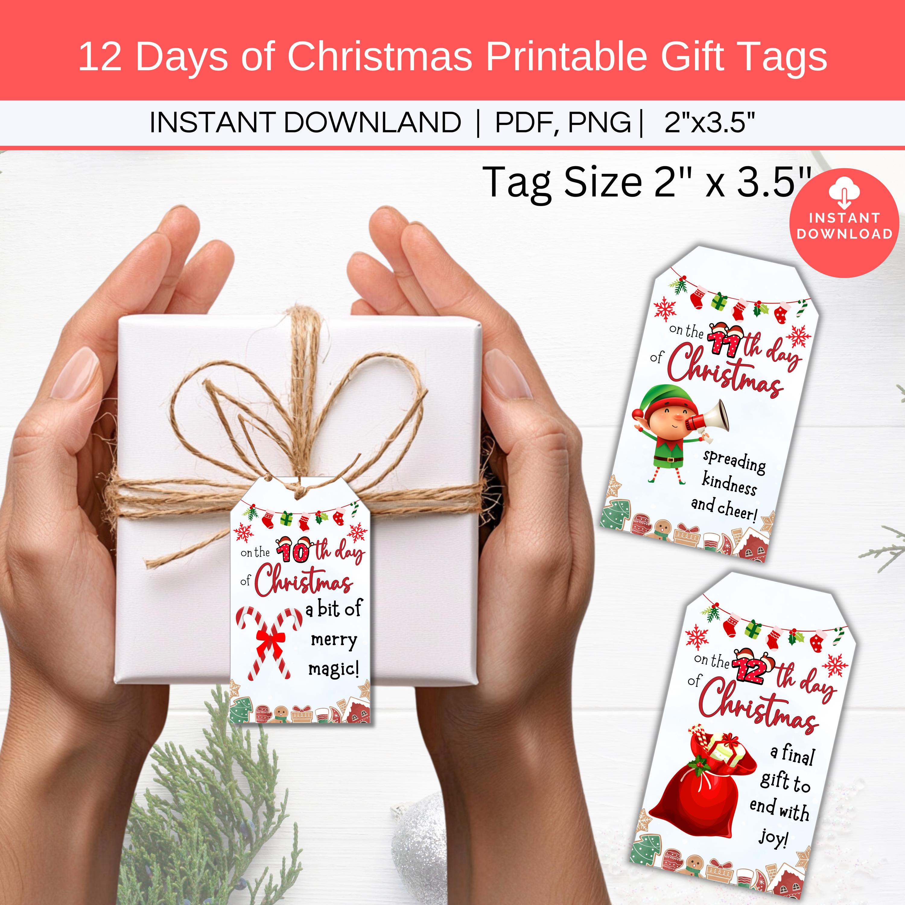 12 Days of Christmas Gift Tags Printable, Secret Santa Gift Tags ...