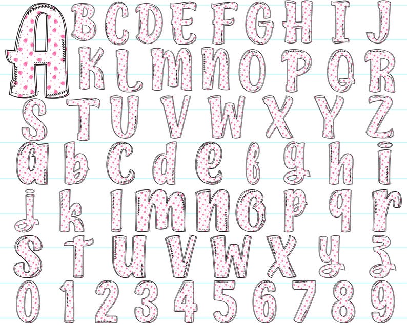 Pink Halloween Doodle Font Alphabet Clipart Bundle, 8 Full Sets Alpha ...