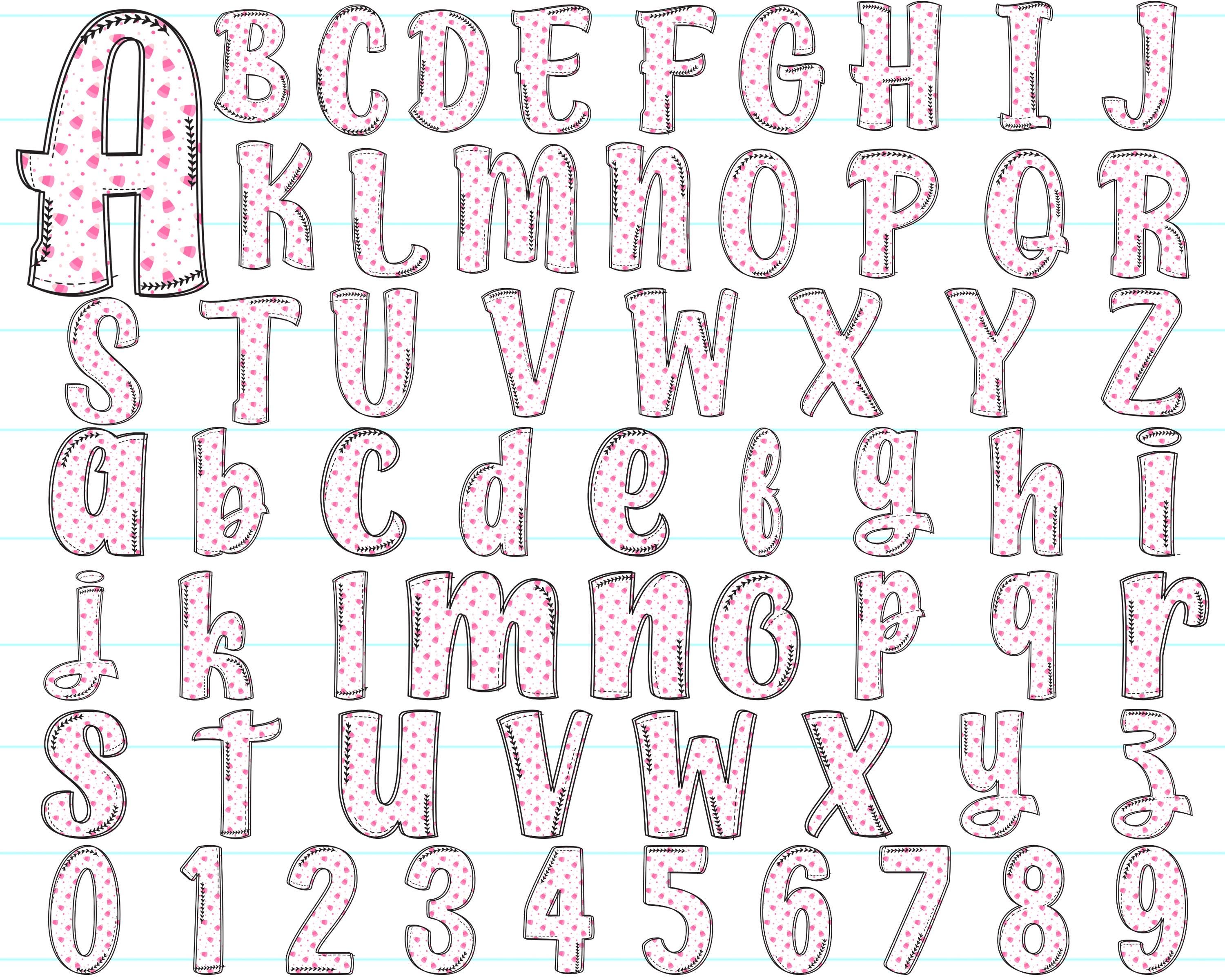 Pink Halloween Doodle Font Alphabet Clipart Bundle, 8 Full Sets Alpha ...