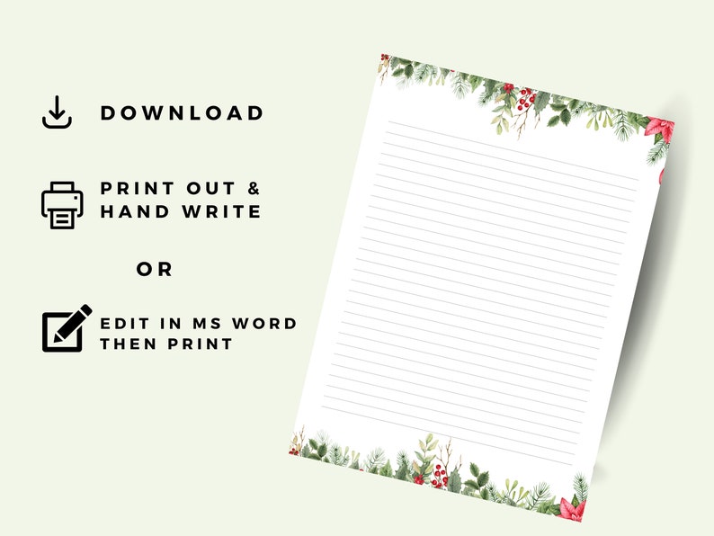 Printable Winter Christmas Stationery Paper Garland Berries Digital ...