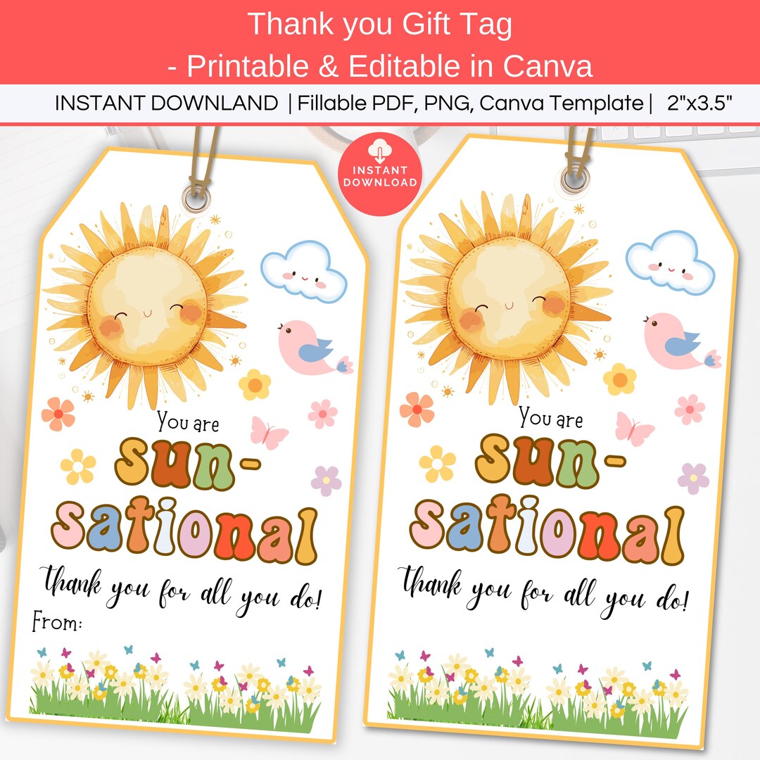 You Are Sun-sational Gift Tag Editable Printable, Nurse Teacher ...