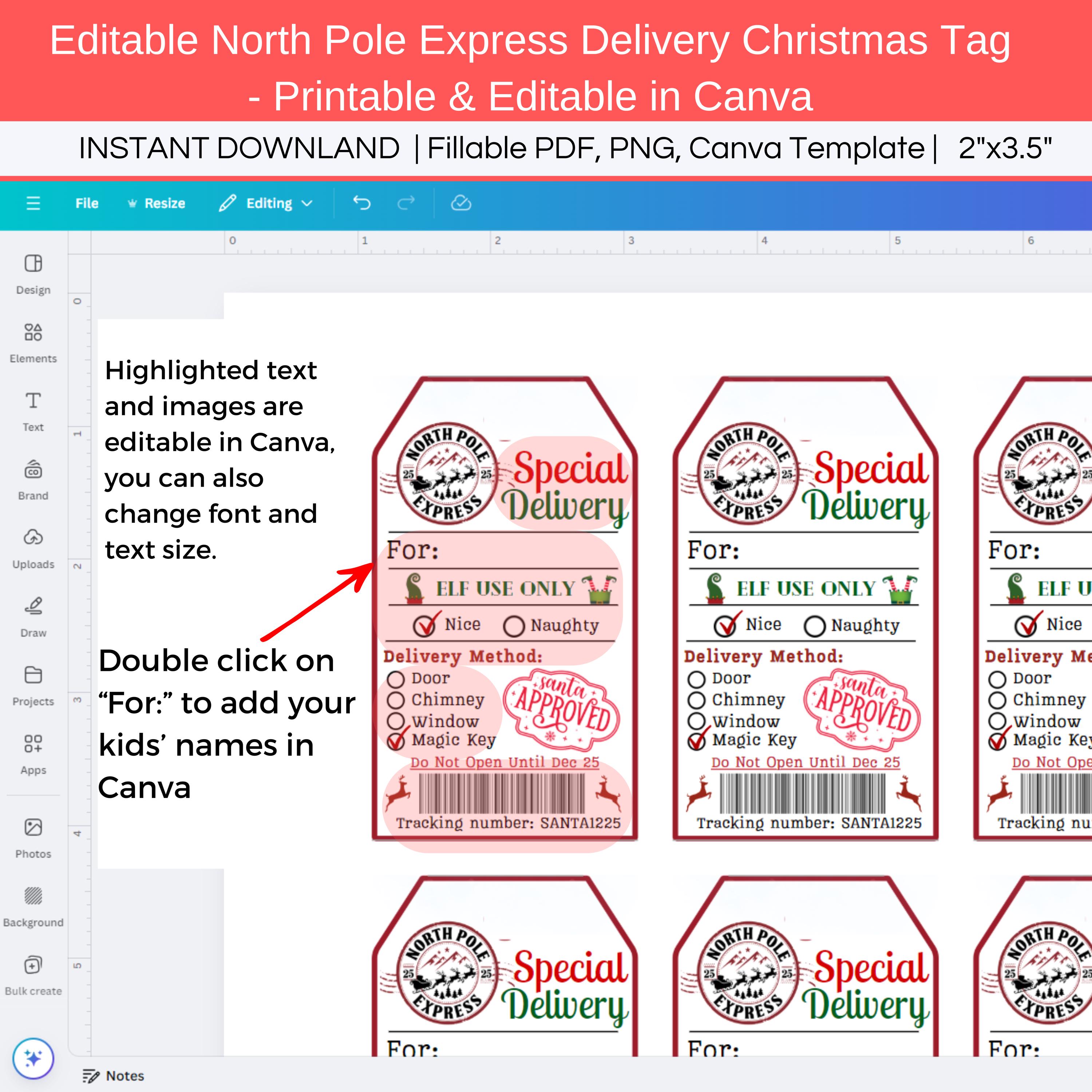 Editable North Pole Express Mail Special Delivery Christmas Gift Tag ...