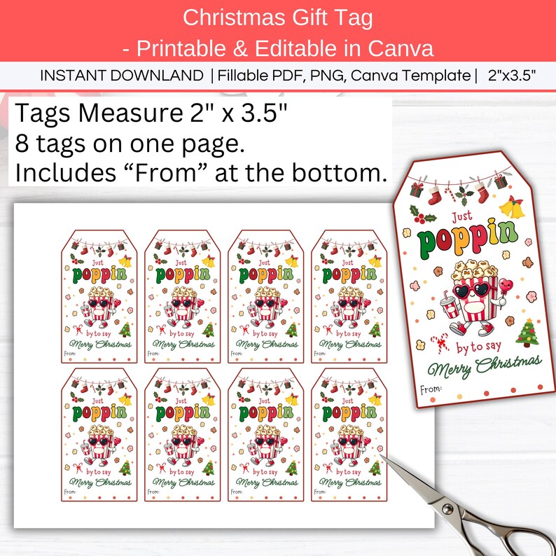 Just Poppin by to Say Merry Christmas Gift Tag, Editable Printable ...