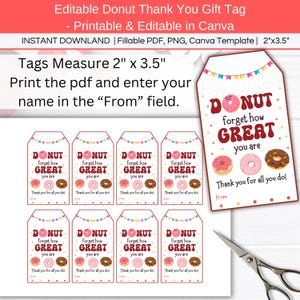 Donut Thank You Gift Tag Printable, Editable Donut Forget How Great You ...