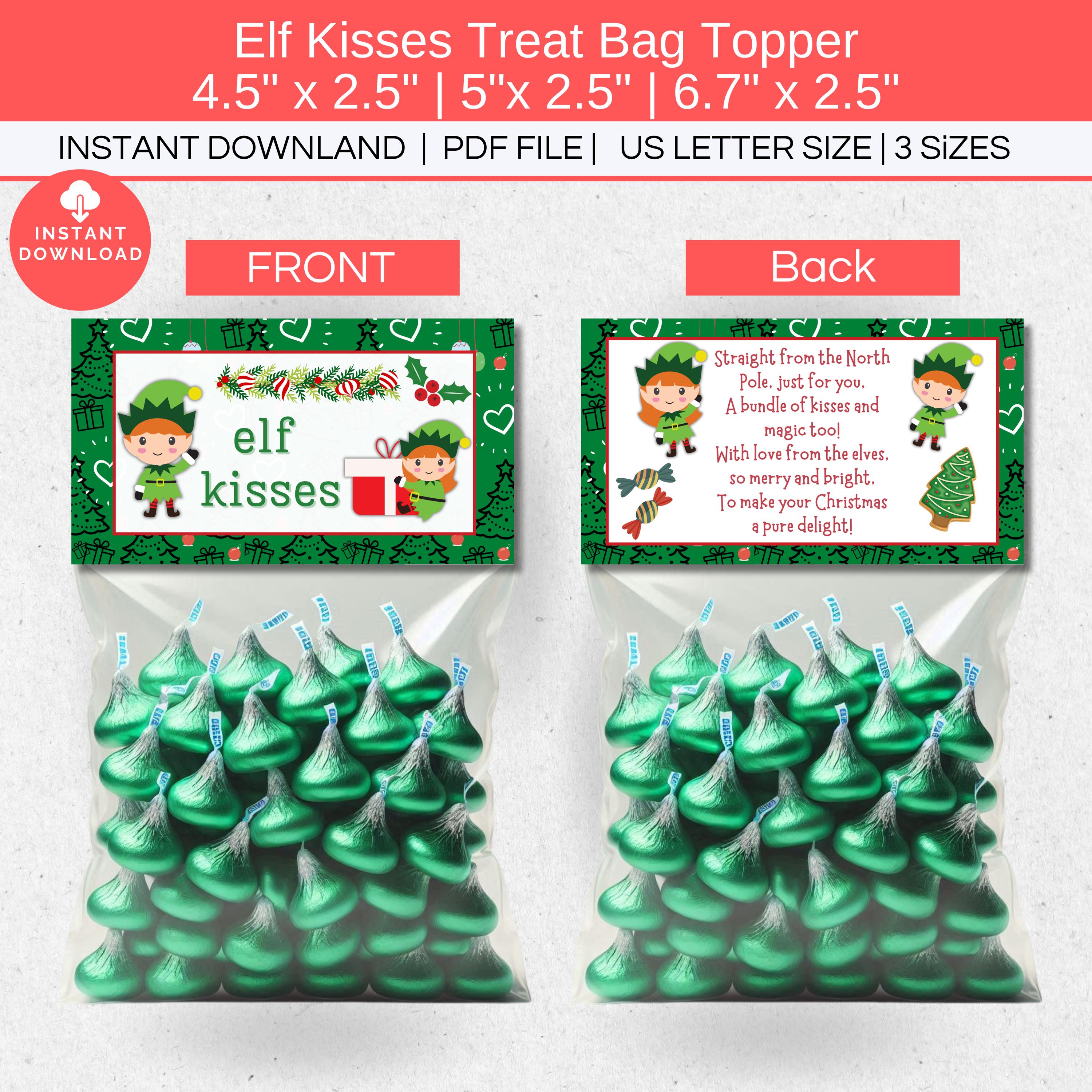 Elf Kisses Treat Bag Tag Topper Printable, Elf Kisses Label, Winter ...