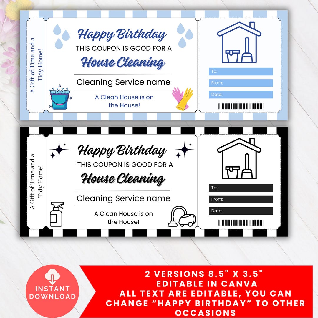 House Cleaning Coupon Printable Voucher Canva Template, Editable Gift ...