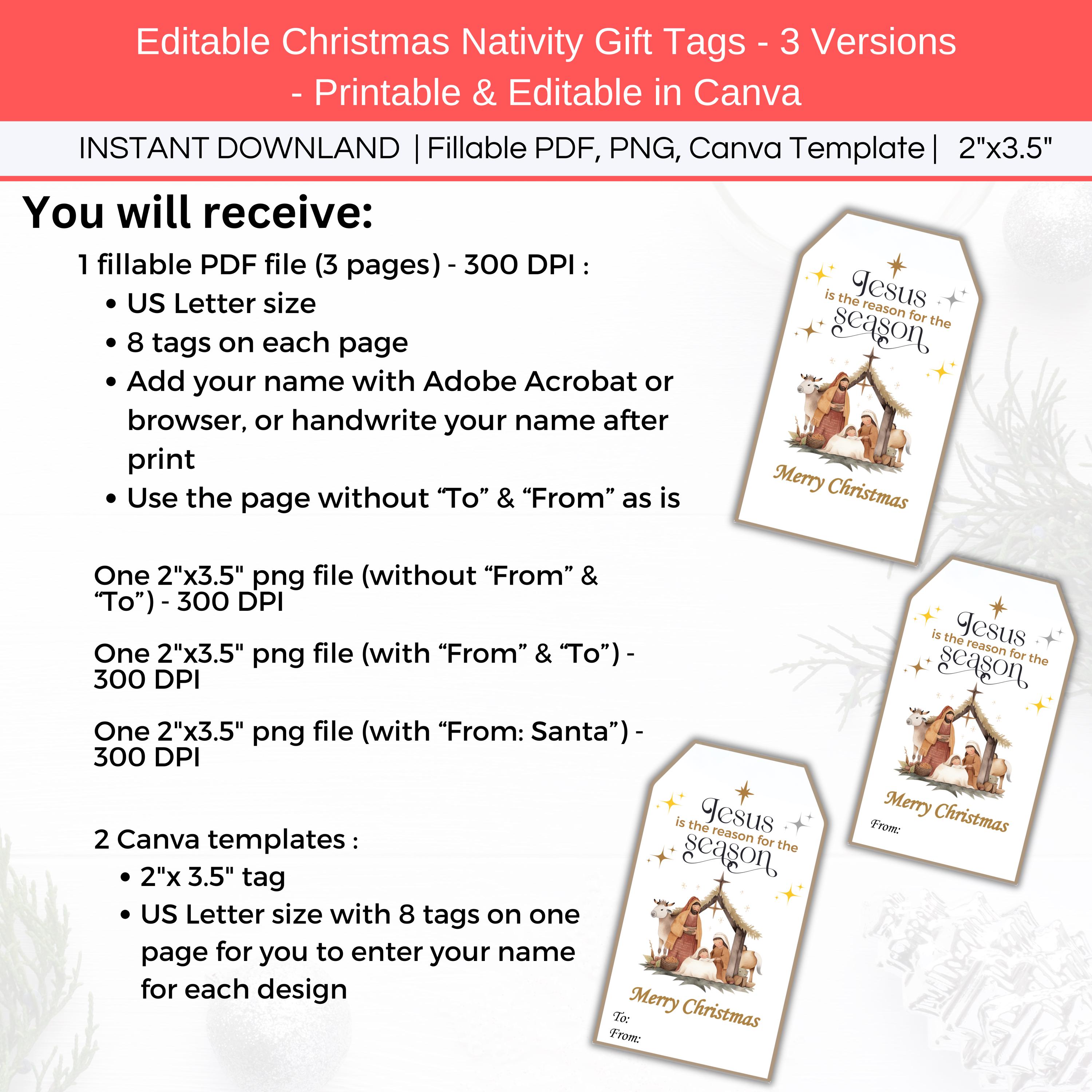 Jesus is the Reason for the Season Printable Gift Tag, Christmas ...