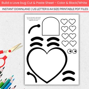 Build a Love Bug Cut and Paste Valentine's Day Craft Printable, Kid ...