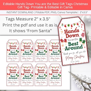 Hands Down You're the Best Tag, Editable Christmas Thank You Gift Tag ...