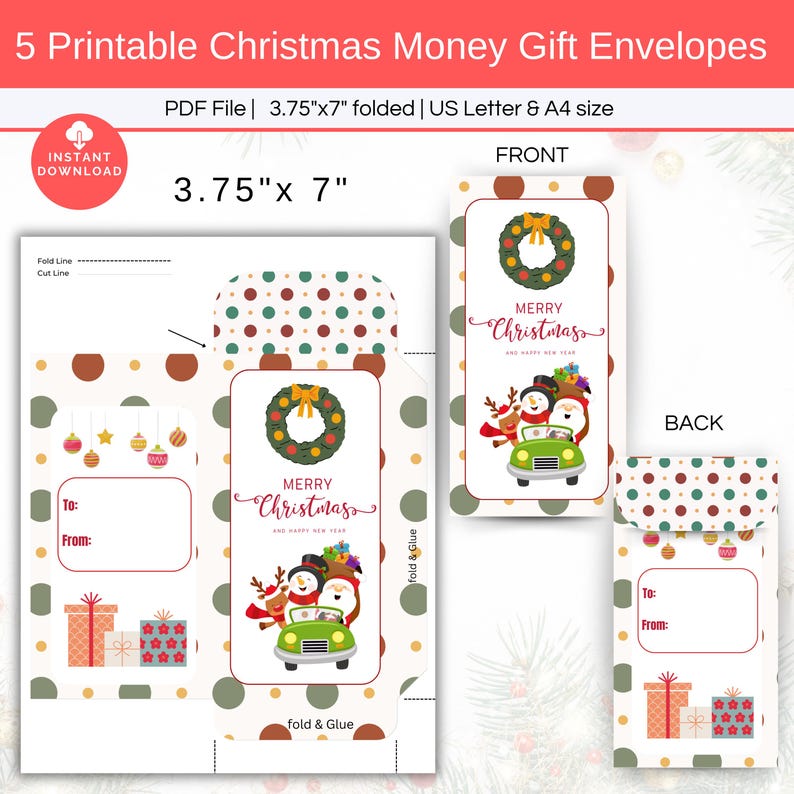 Christmas Money Gift Envelope Printable, Holiday Currency Envelope ...