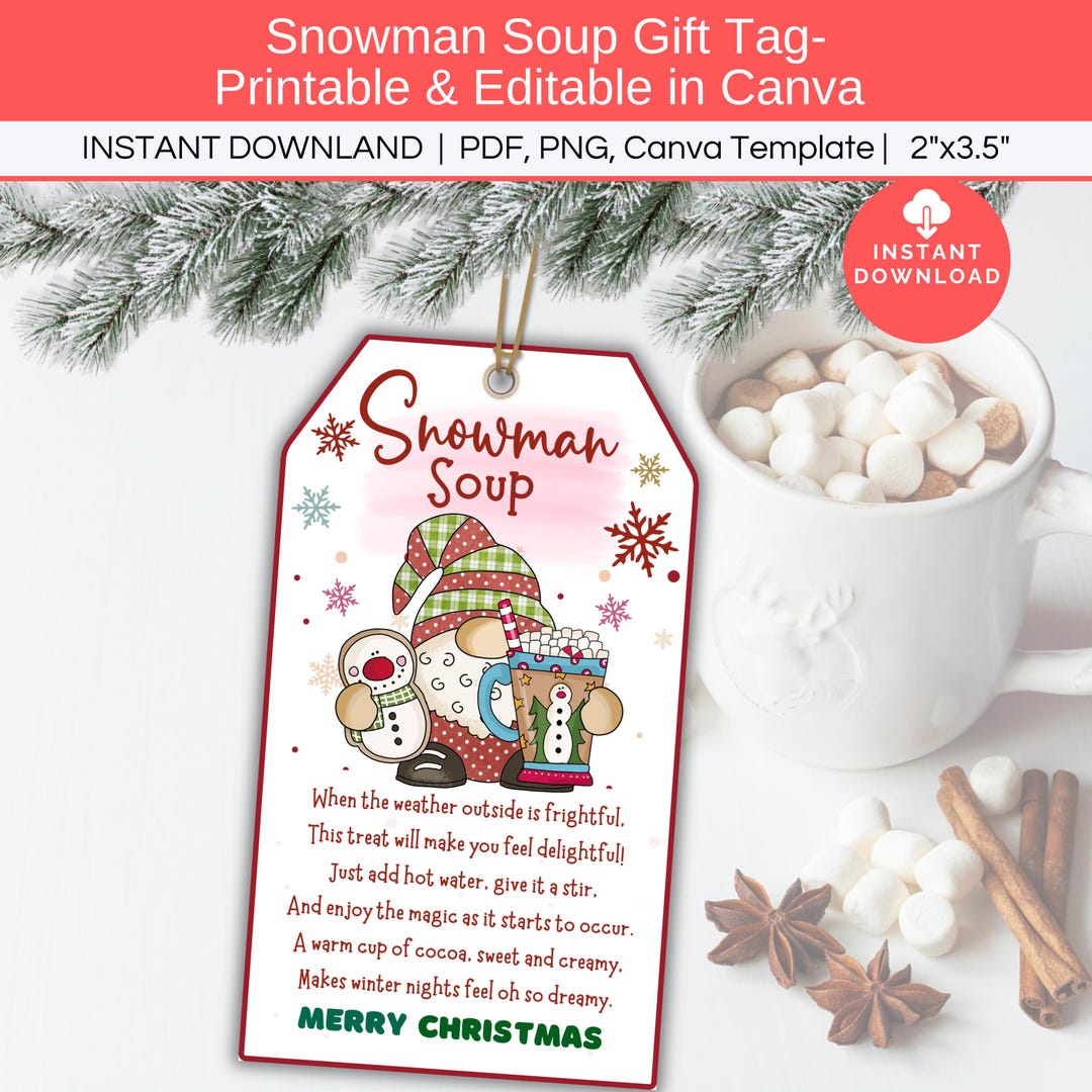 Snowman Soup Tag Printable, Snowman Soup Labels, Christmas Snowman ...