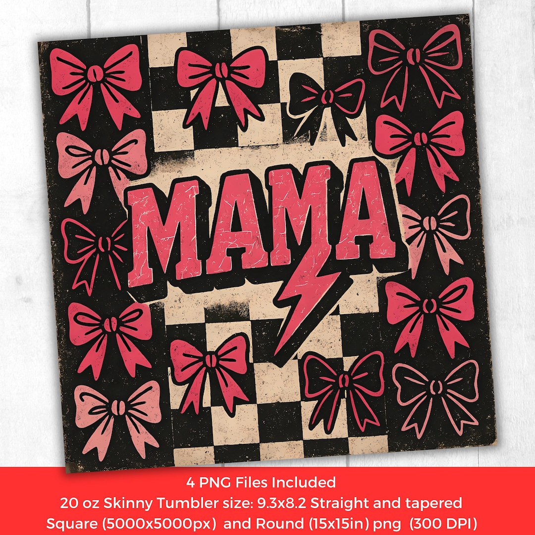Checkered Mama Retro Grunge Mom PNG, Retro Pink Coquette Bow Tumbler ...