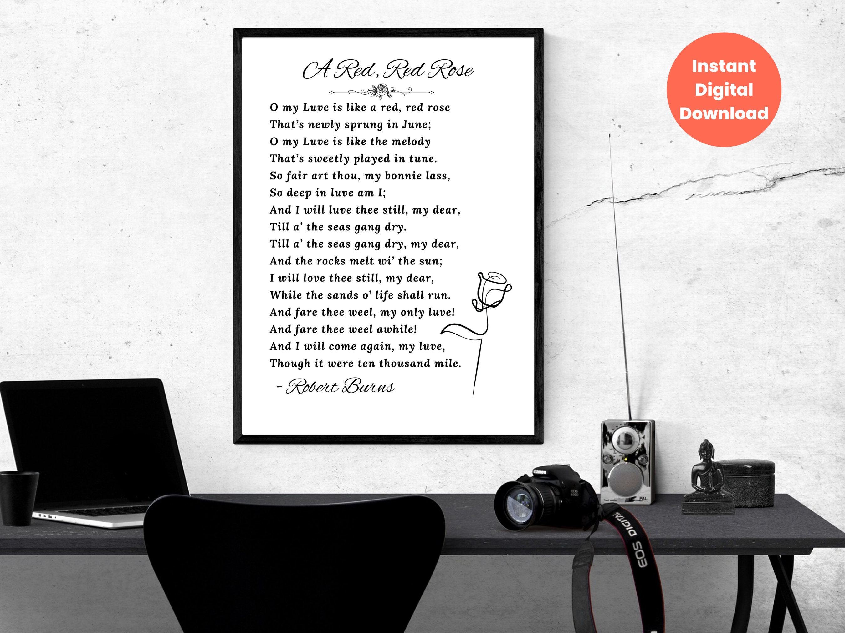 A Red Red Rose Love Poem by Robert Burns Printable Love Poem - Etsy
