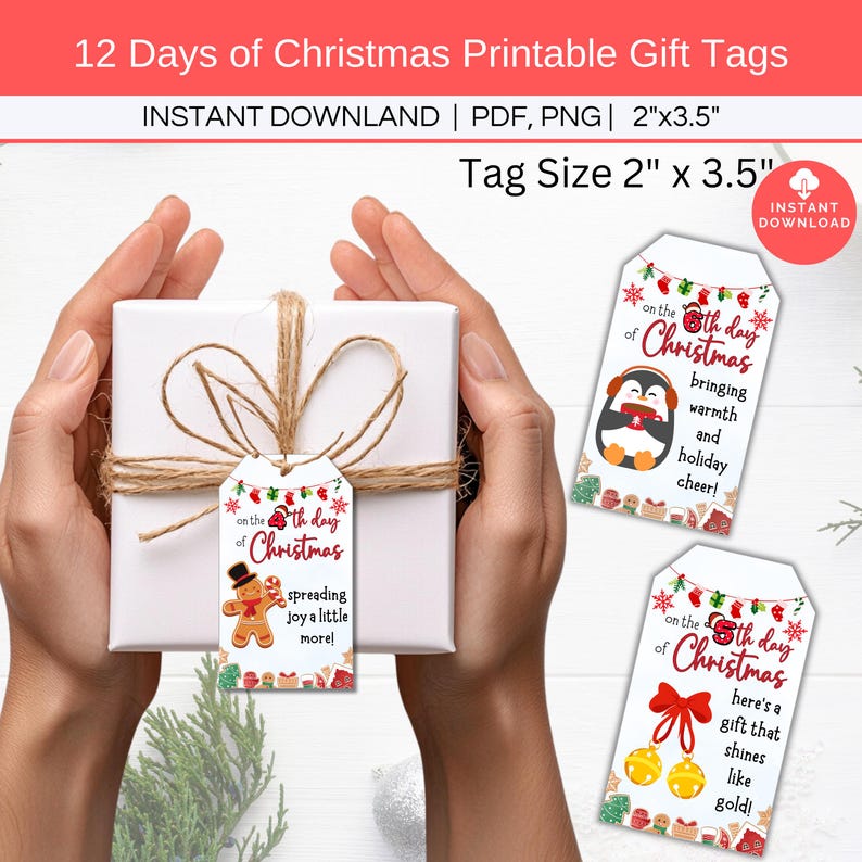 12 Days of Christmas Gift Tags Printable, Secret Santa Gift Tags ...