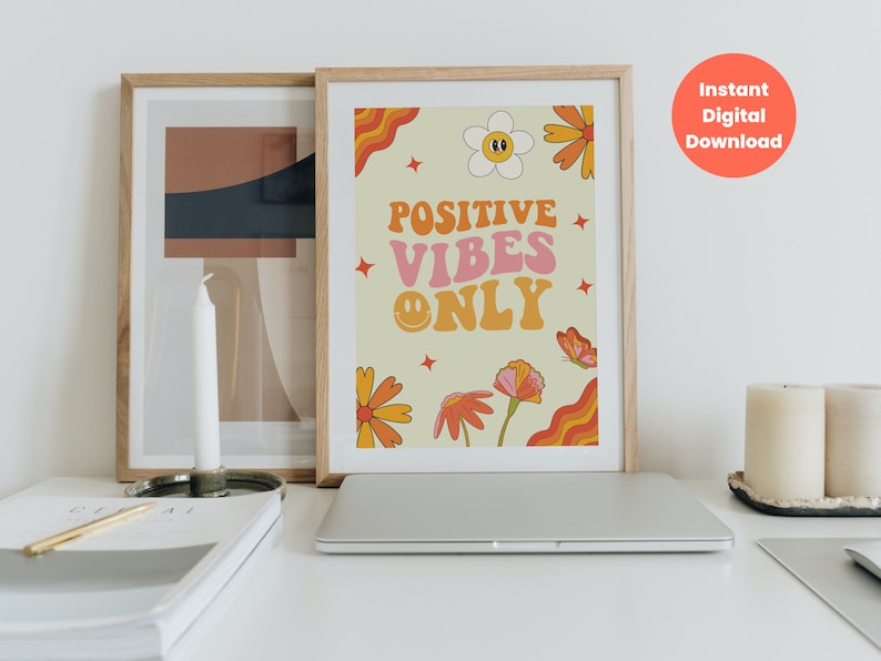 Positive Vibes Only Motivational Poster Colorful Wall Art - Etsy