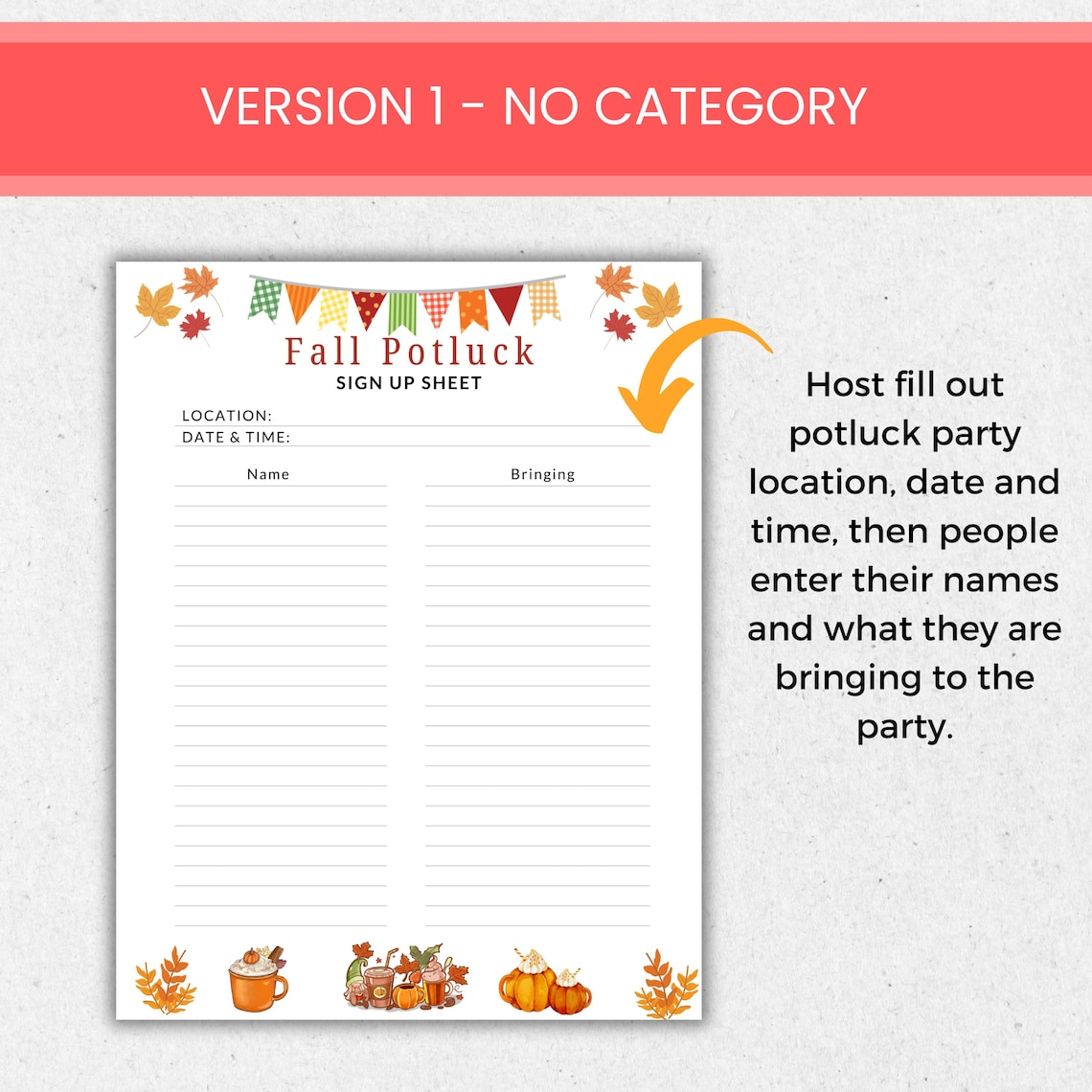 Fall Potluck Sign up Sheet Printable, Holidays Events Lunch Dinner ...