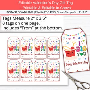 I Dig You Valentine's Day Tag Printable Gift Label, Editable Kid ...