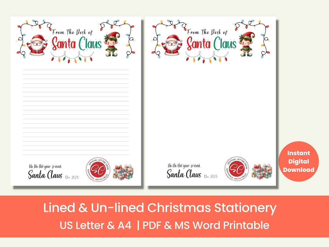 Printable Editable Letter From Santa Stationery Digital Download Paper ...
