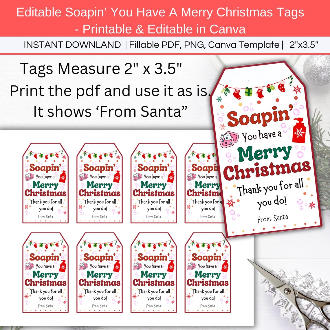 Soapin You Have a Merry Christmas Printable Gift Tag, Handmade Soap ...