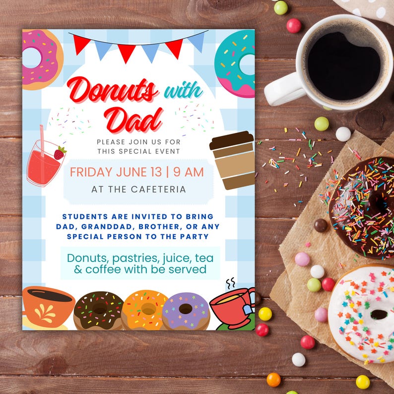 Donuts With Grownups Flyer, Donuts With Dad Flyers, Pastries With ...