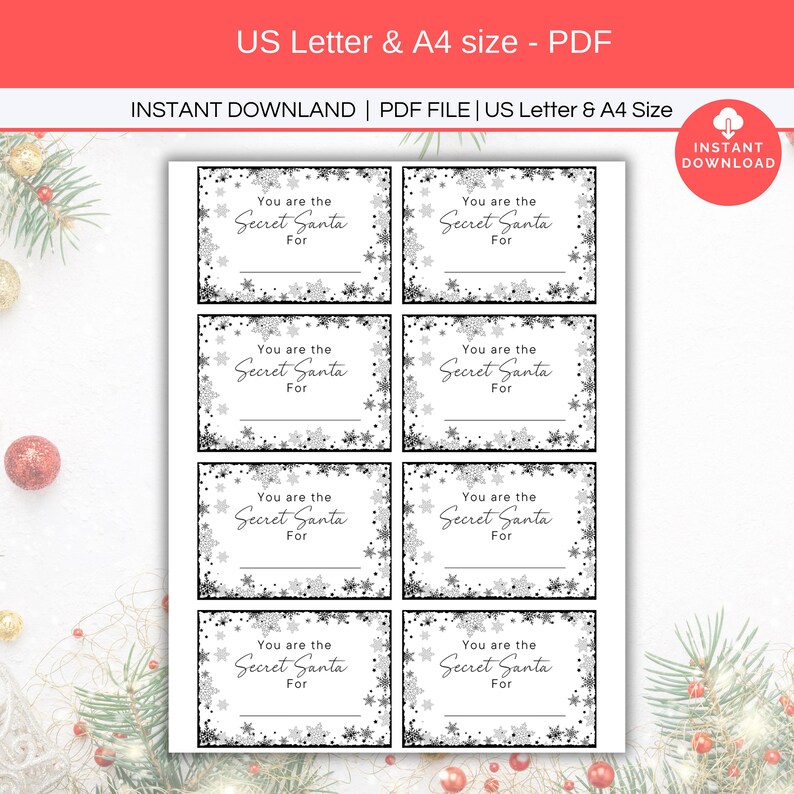 Secret Santa Questionnaire Printable Bundle, Secret Santa Gift Tags ...