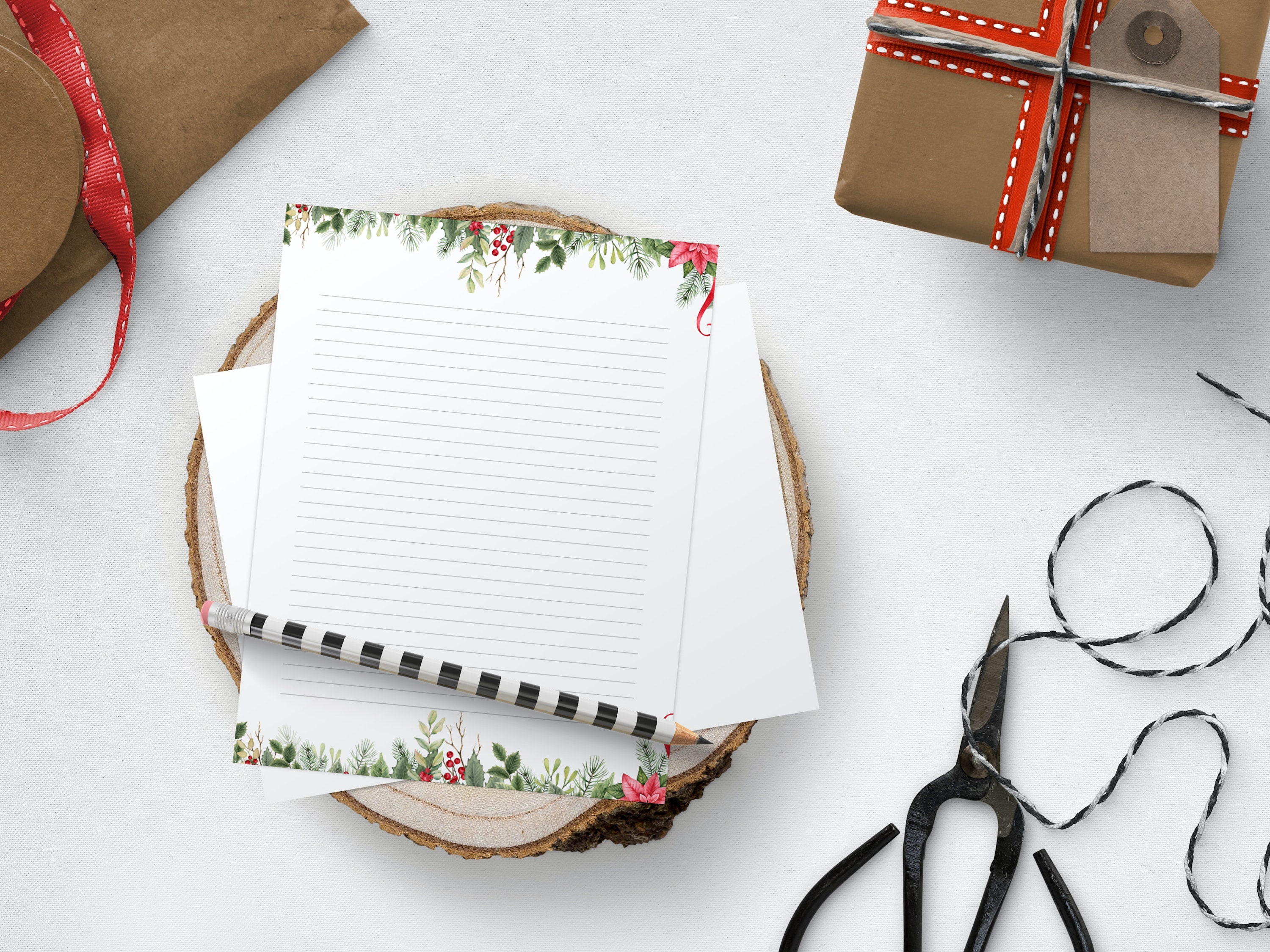 Printable Winter Christmas Stationery Paper Garland Berries Digital ...