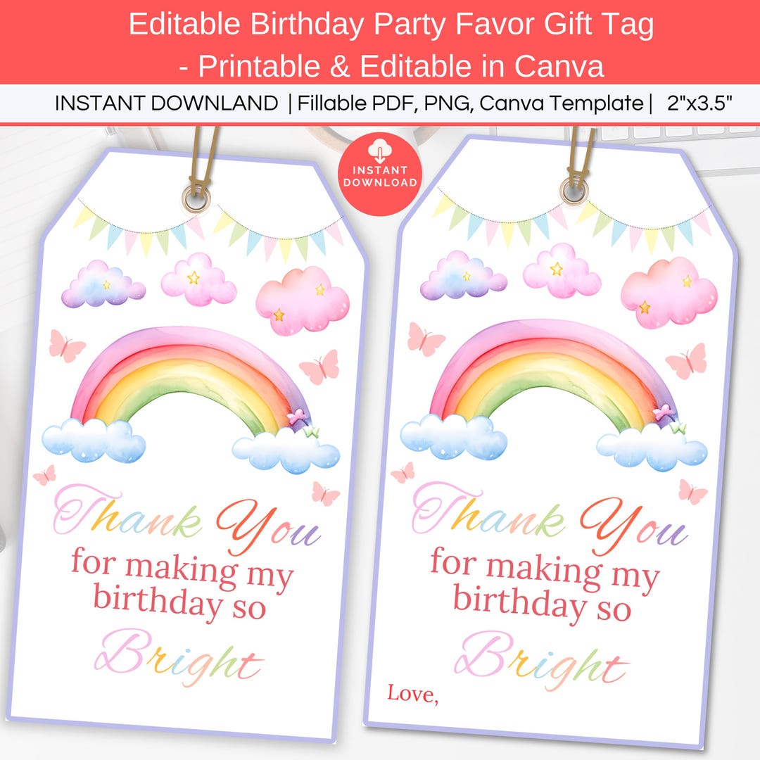 Pastel Rainbow Birthday Favor Tags, Classroom Birthday Favor Tag ...
