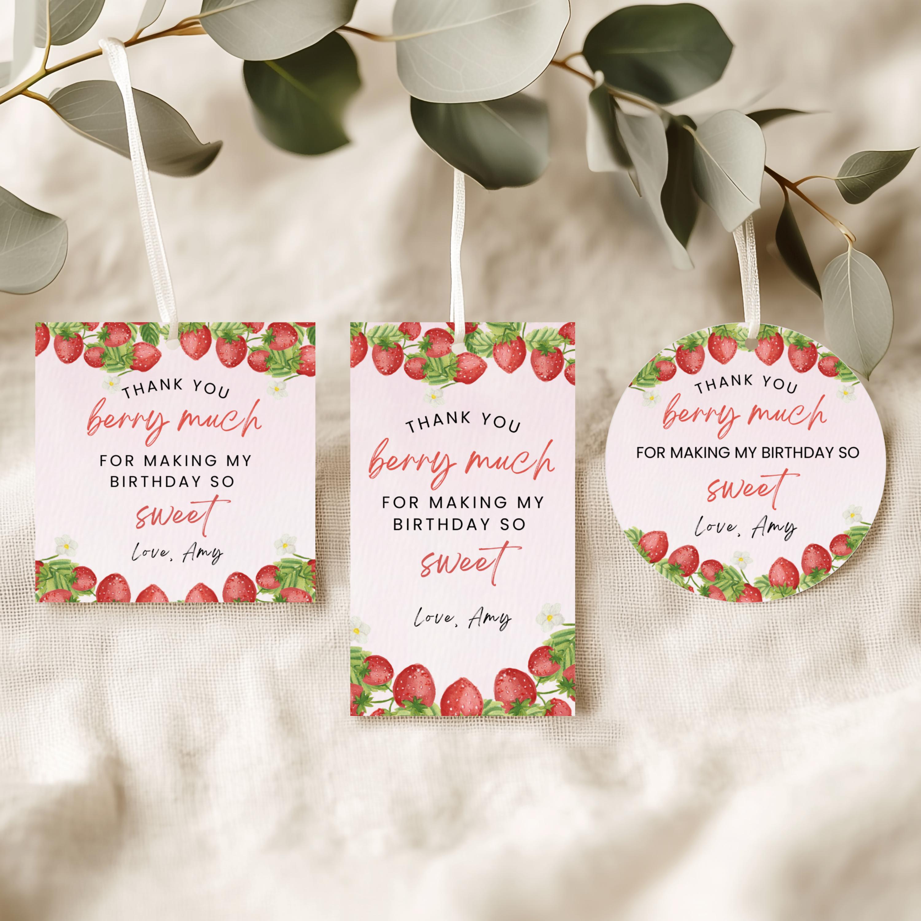 Berry First Birthday Thank You Tags, Strawberry Sweet Birthday Party ...