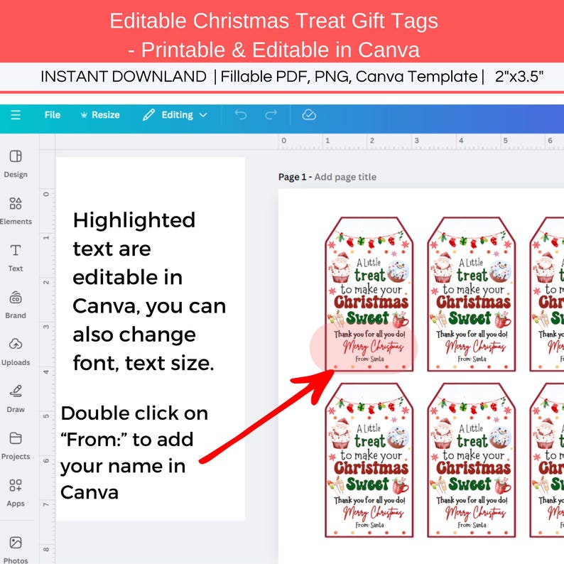 A Little Treat to Make Christmas Sweet, Editable Christmas Treat Tag ...