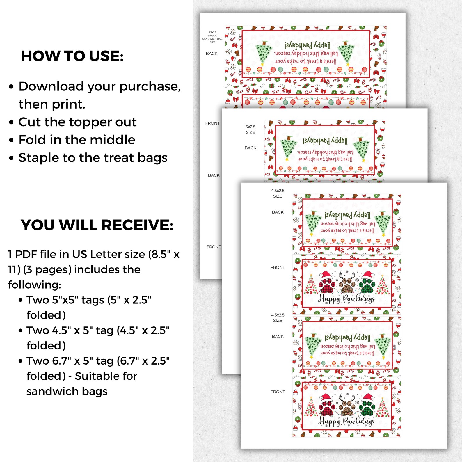 Happy Pawlidays Treat Bag Topper Printable, Happy Holidays Cookie Candy ...