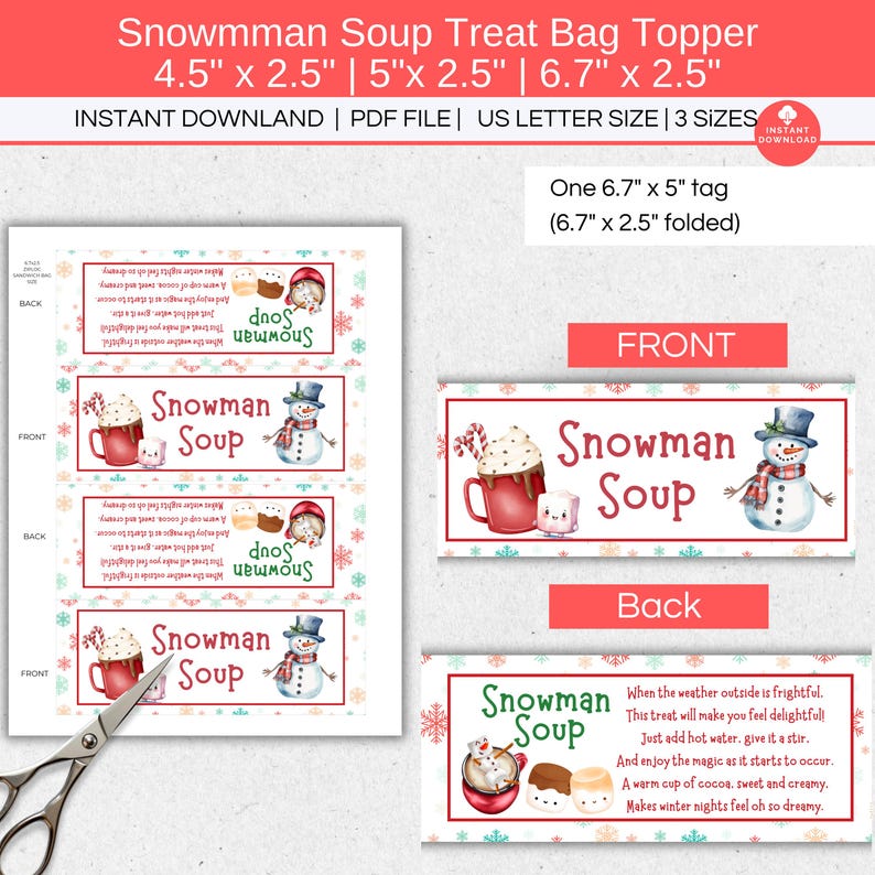 Snowman Soup Treat Bag Topper Printable, Snowman Soup Label, Winter ...