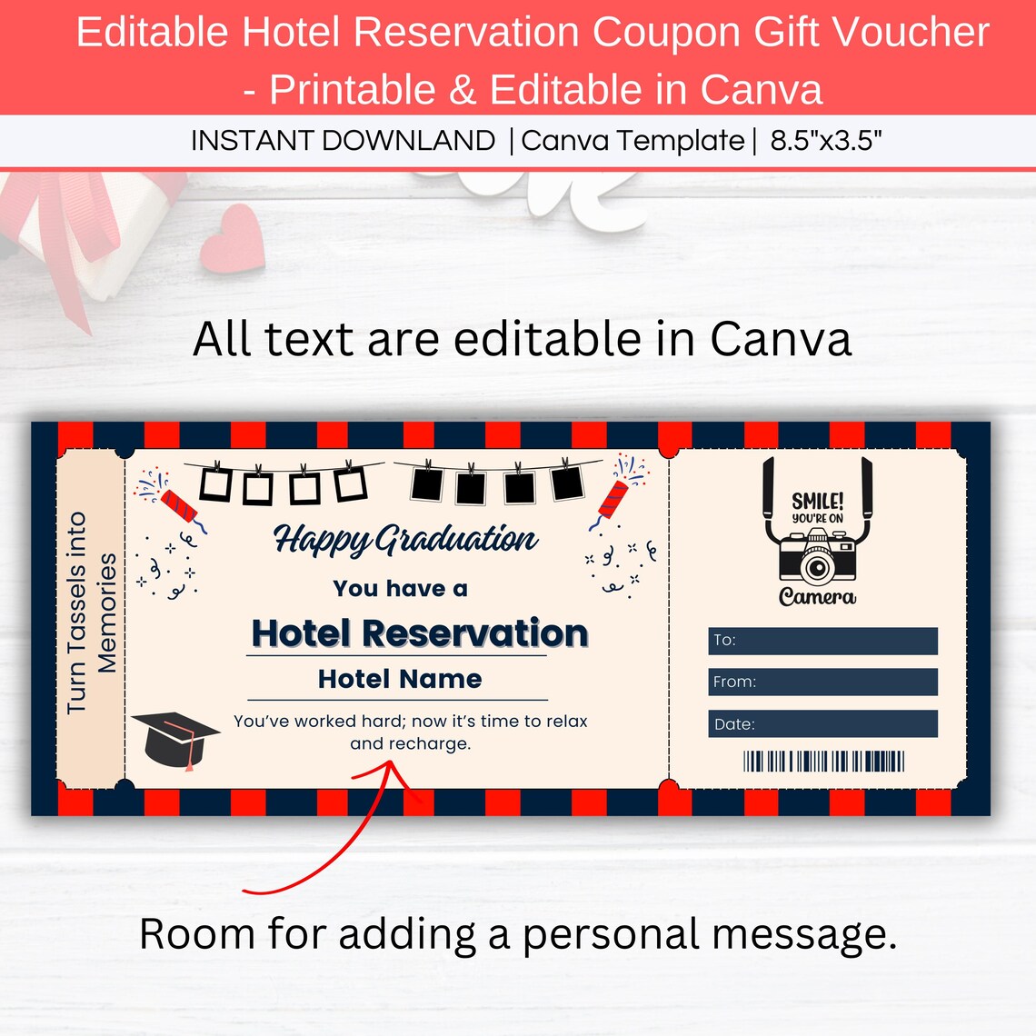 Hotel Reservation Graduation Gift Coupon, Editable Weekend Getaway ...