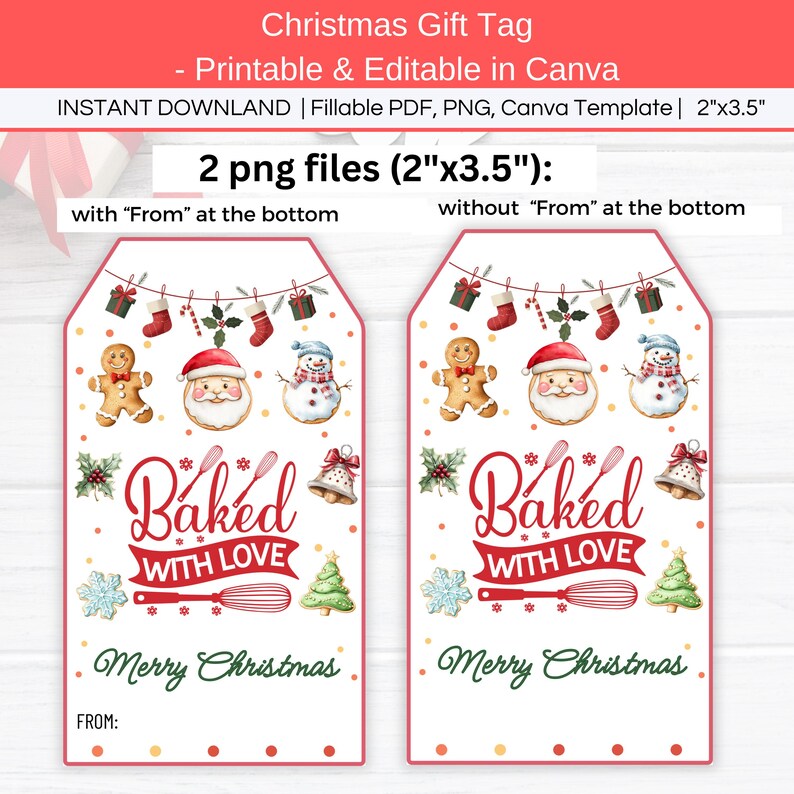 Baked With Love Christmas Baking Printable Gift Tag, Holiday Homemade ...