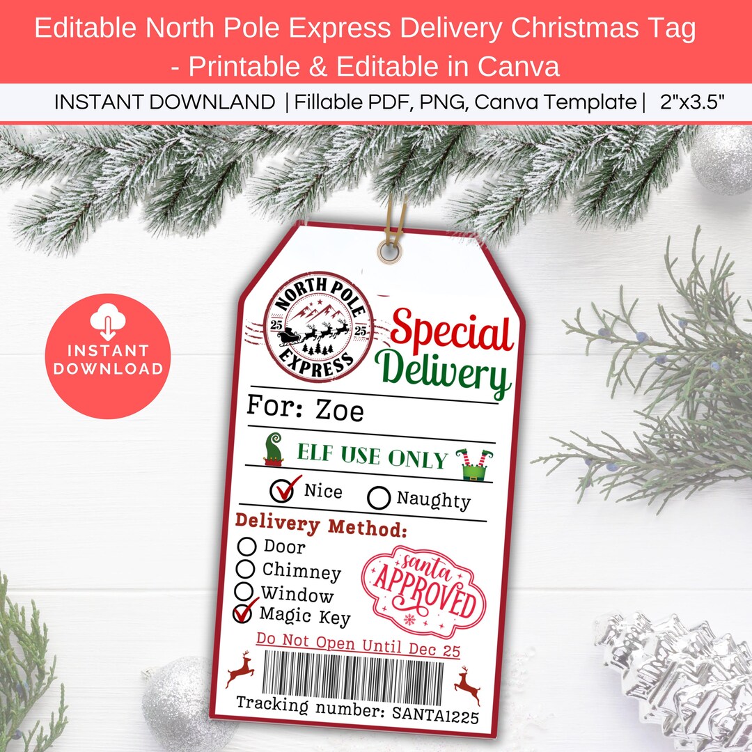 Editable North Pole Express Mail Special Delivery Christmas Gift Tag ...