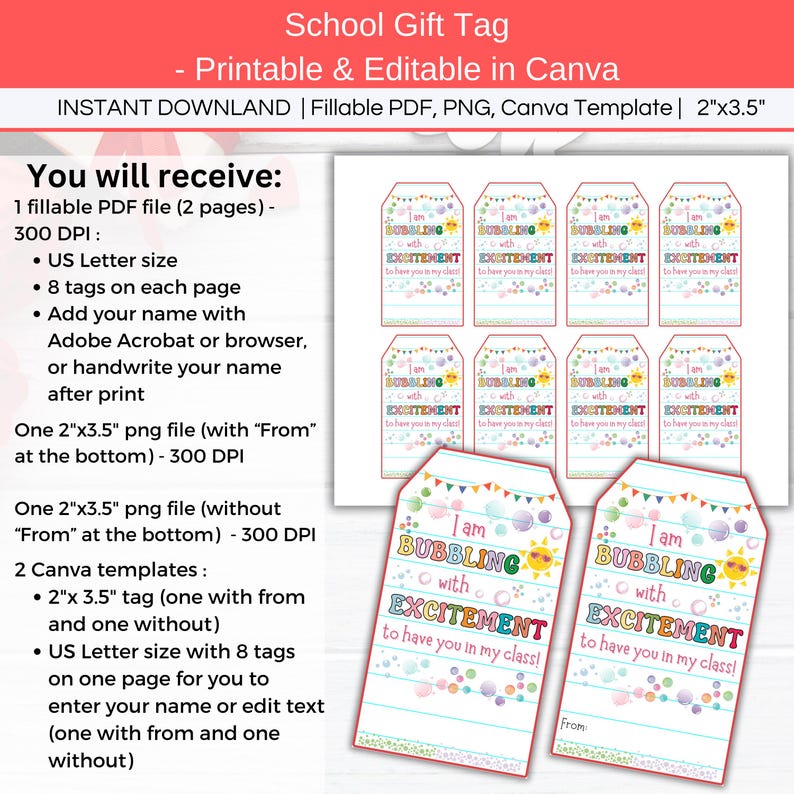 Bubbles Gift Tag Printable for First Day of School, Bubbling With ...