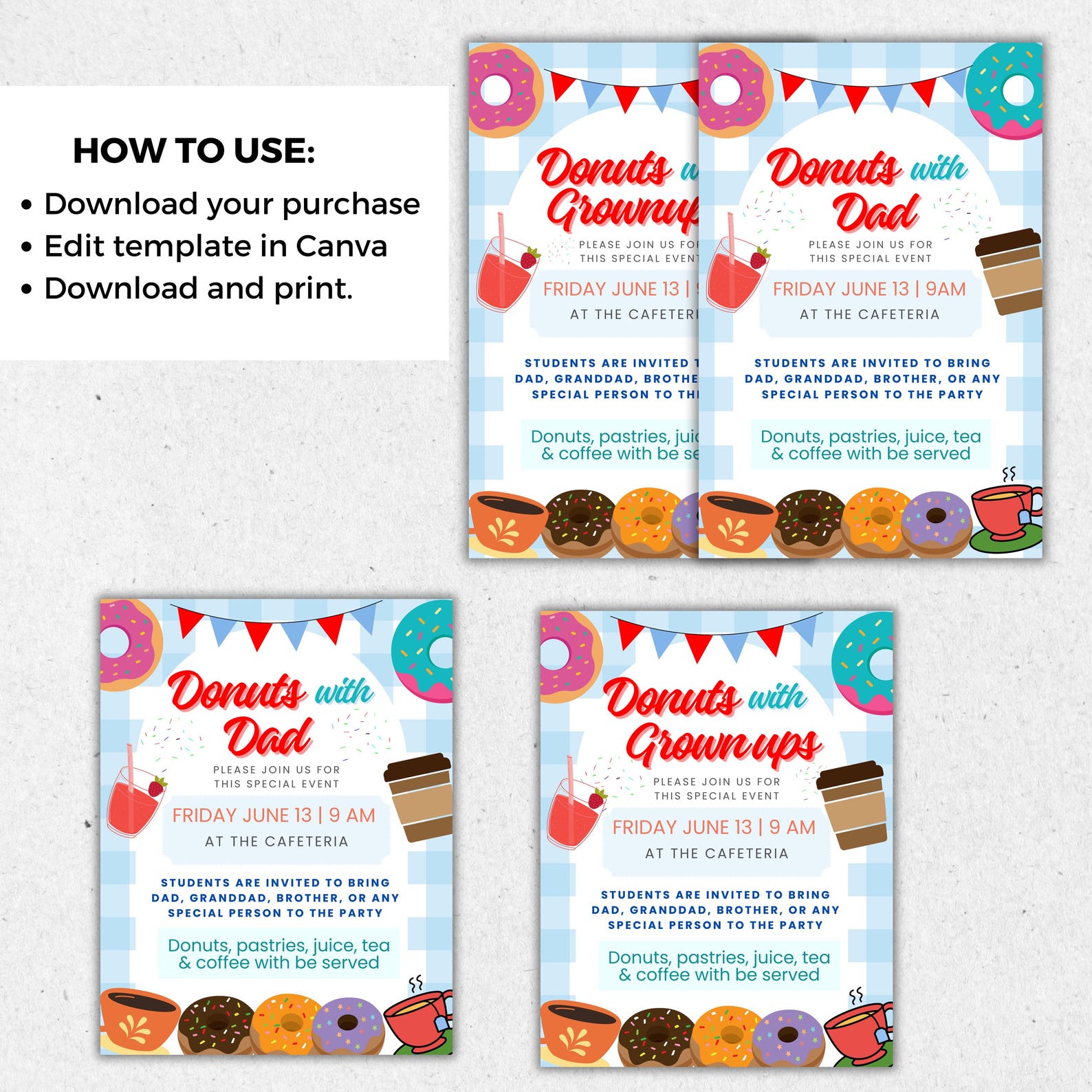 Donuts With Grownups Flyer, Donuts With Dad Flyers, Pastries With ...