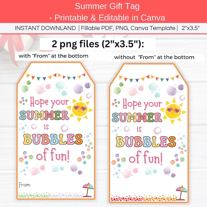 Summer Bubbles Editable Printable Gift Tags, Bubble of Fun Tag, End of ...