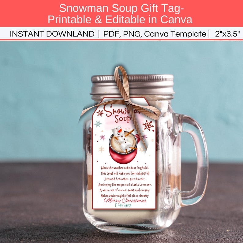 Snowman Soup Tag Printable, Snowman Soup Labels, Christmas Snowman ...