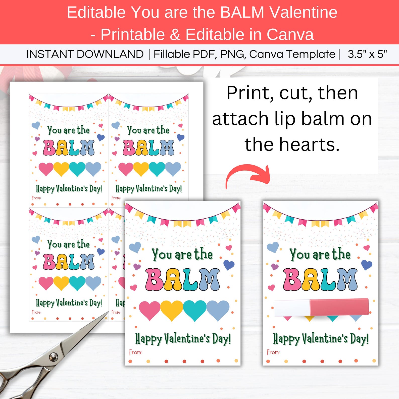 You Are the Balm Valentine Gift Tag, Editable Lip Balm Holder ...