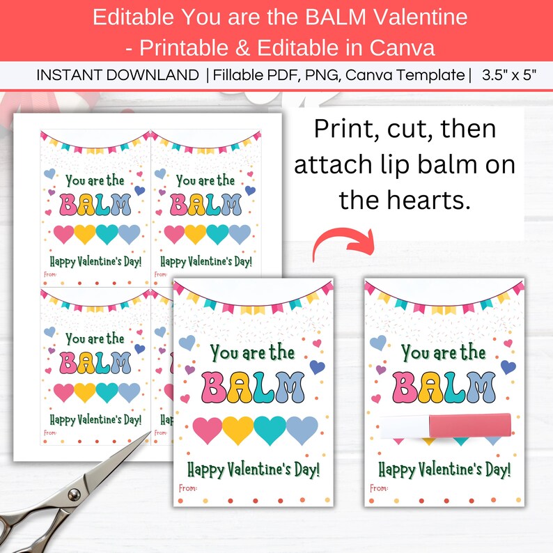 You Are the Balm Valentine Gift Tag, Editable Lip Balm Holder ...