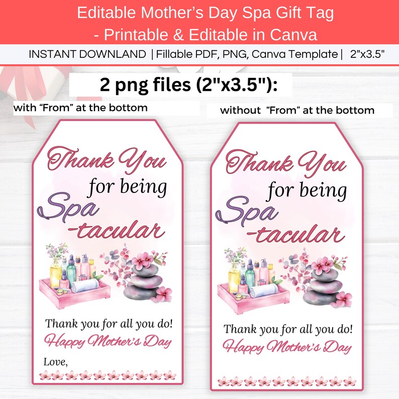 Spa Gift Basket Tag Happy Mother's Day Gift Tag, Editable Spa-tacular ...