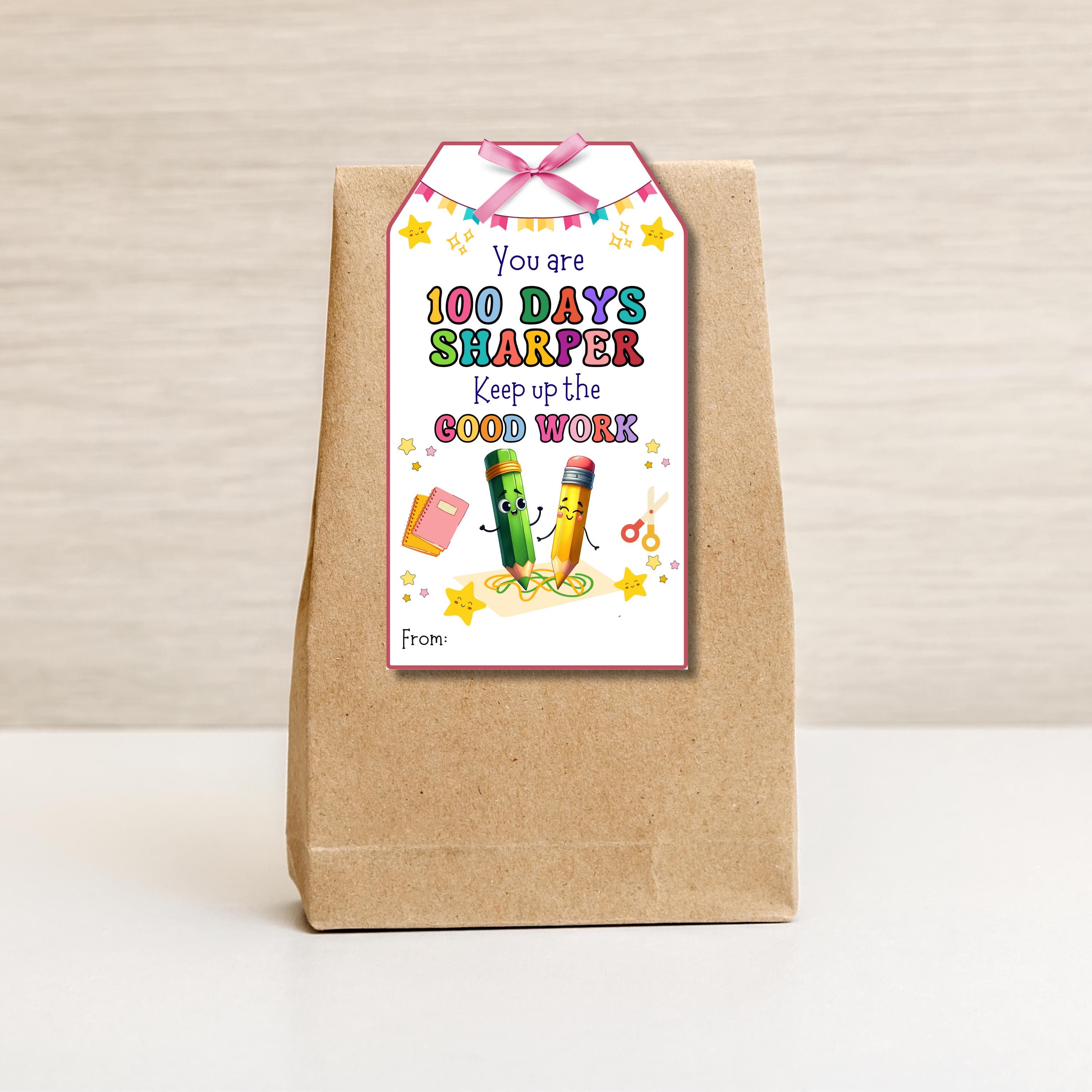 100 Days of School Tag Printable, Editable 100 Days Sharper Pencil Tag ...